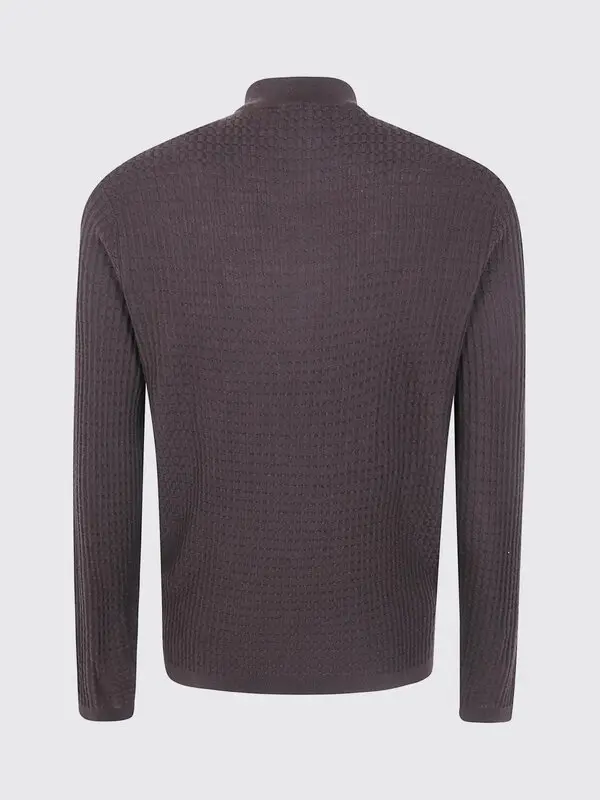 Emporio Armani Virgin Wool Zip-up Cardigan With Embroidered Eagle Logo - Brown