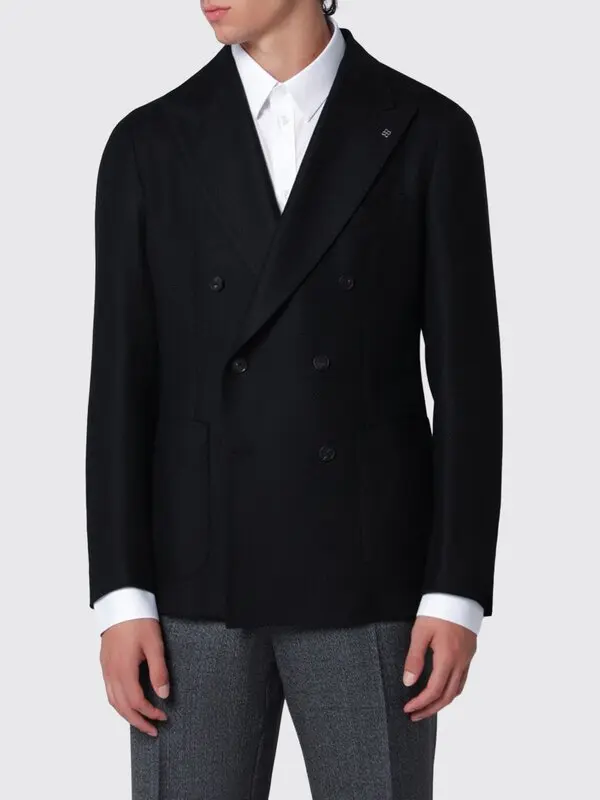 Tagliatore Double-breasted Short Coat In Super 100's Virgin Wool - Black