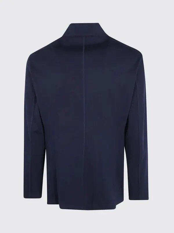 Emporio Armani Slim Fit Double-breasted Short Jacket In Wool And Cotton Blend - Blue