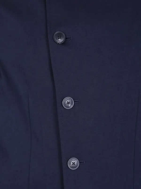 Emporio Armani Slim Fit Double-breasted Short Jacket In Wool And Cotton Blend - Blue