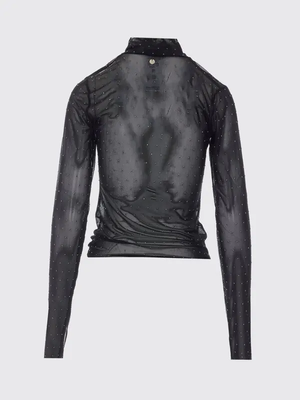 Liu Jo Slim Fit Turtleneck Top In Sheer Fabric With Crystal Embroidery