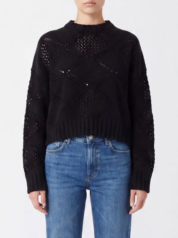 Liu Jo Cropped Open-knit Wool Blend Sweater With Dropped Shoulders