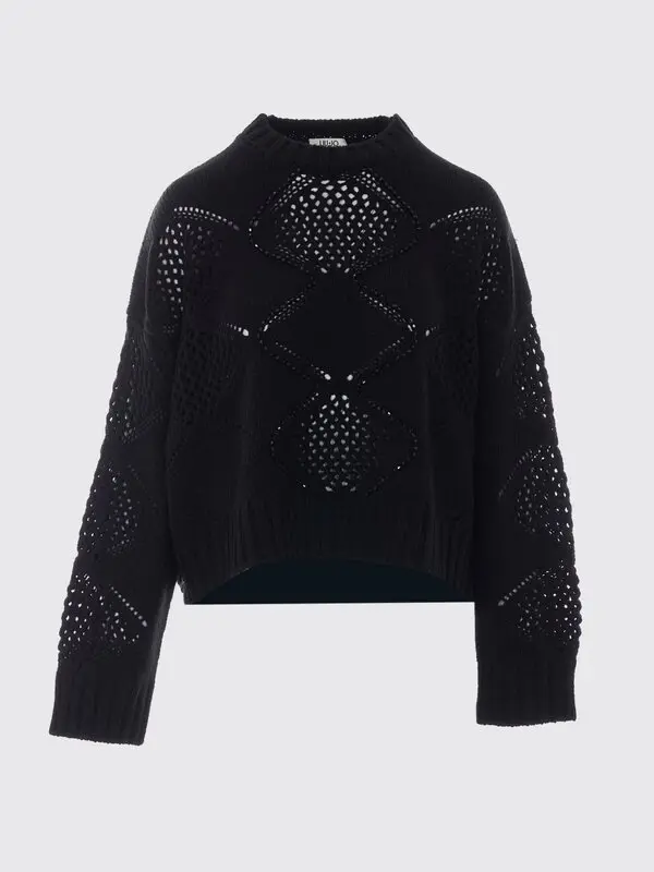 Liu Jo Cropped Open-knit Wool Blend Sweater With Dropped Shoulders