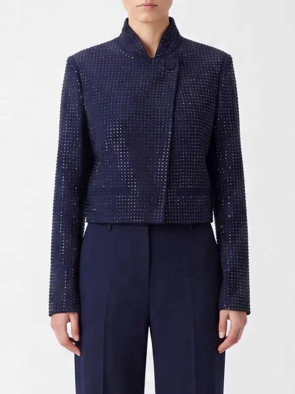 Pinko Single-breasted Short Jacket In Viscose With Crystal Embroidery