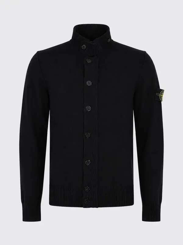 Stone Island High-neck Wool Blend Cardigan With Compass Logo Patch