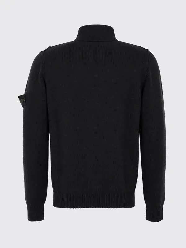 Stone Island High-neck Wool Blend Cardigan With Compass Logo Patch