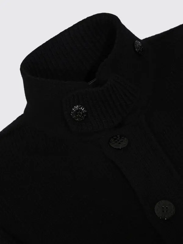 Stone Island High-neck Wool Blend Cardigan With Compass Logo Patch
