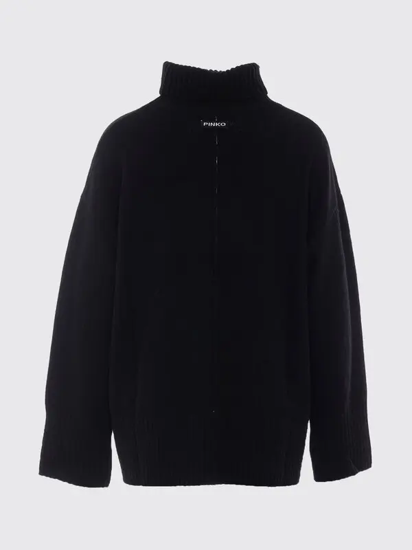 Pinko Relaxed Fit Wool And Cashmere Turtleneck Sweater With Dropped Shoulders - Black