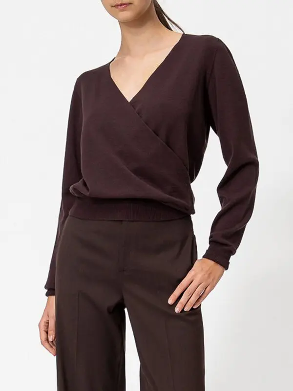 TWINSET Cropped V-neck Sweater In Viscose Blend With Ribbed Trims - Brown