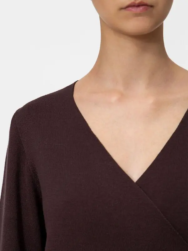 TWINSET Cropped V-neck Sweater In Viscose Blend With Ribbed Trims - Brown