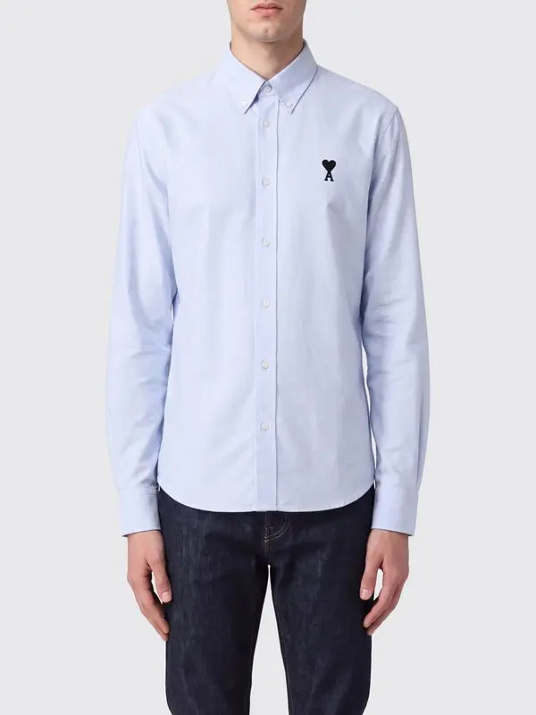 AMI Paris Slim Fit Cotton Shirt With Button-down Collar And Embroidered Logo