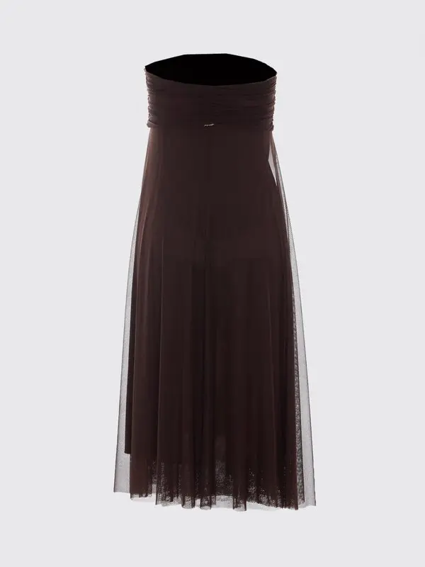 TWINSET A-line Tulle Midi Dress With Sweetheart Neckline And Off-the-shoulder Design - Brown