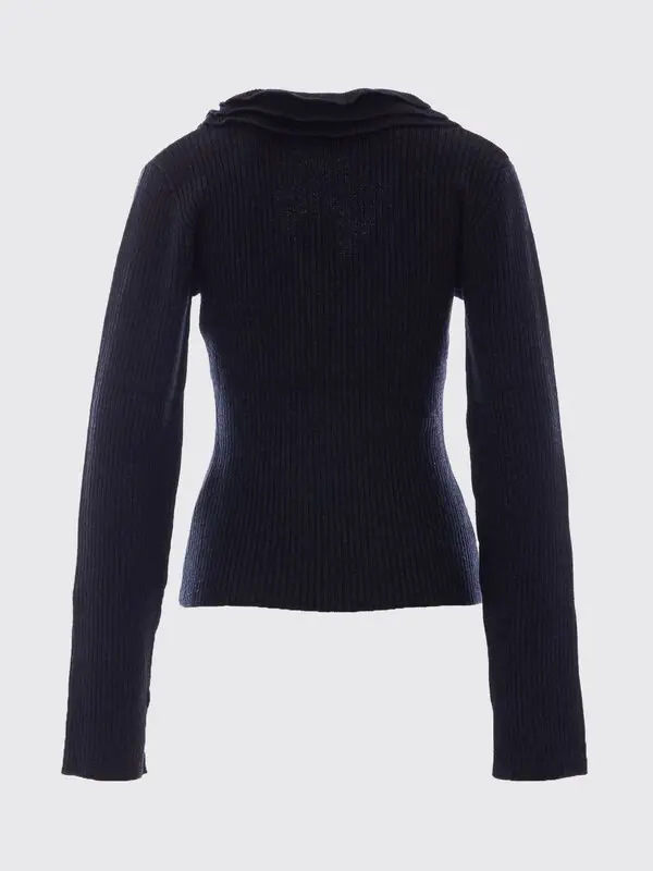 GANNI Slim Fit Ribbed Wool V-neck Sweater With Butterfly Logo