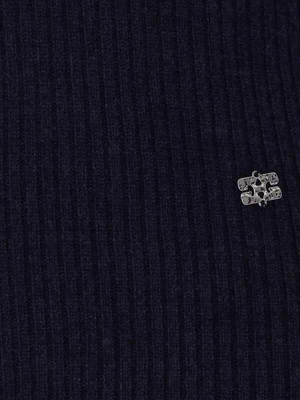 GANNI Slim Fit Ribbed Wool V-neck Sweater With Butterfly Logo