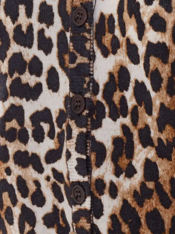 GANNI Animal Print Cropped Merino Wool Cardigan With V-neck