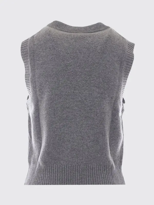 GANNI Floral Pattern Wool Crewneck Knit Vest With Jacquard Logo - Grey