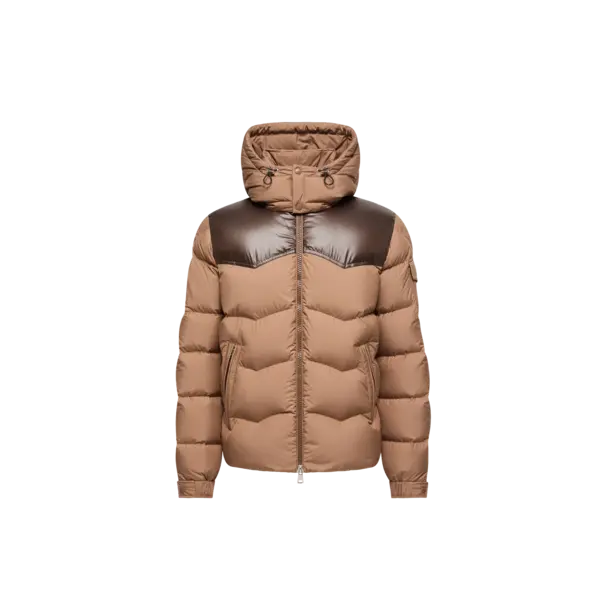 Moncler Ravelis Hooded Zig-zag Quilted Short Down Jacket - Beige