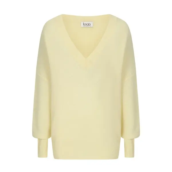 LOOP CASHMERE Relaxed Lofty V-neck Sweater In Lemonade - Yellow