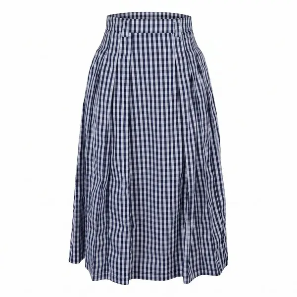 MODENAIRE High-waist Pleated Gingham Midi Skirt