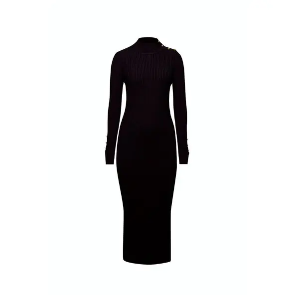 RUMOUR LONDON Adriana Maxi Ribbed Wool Dress - Black