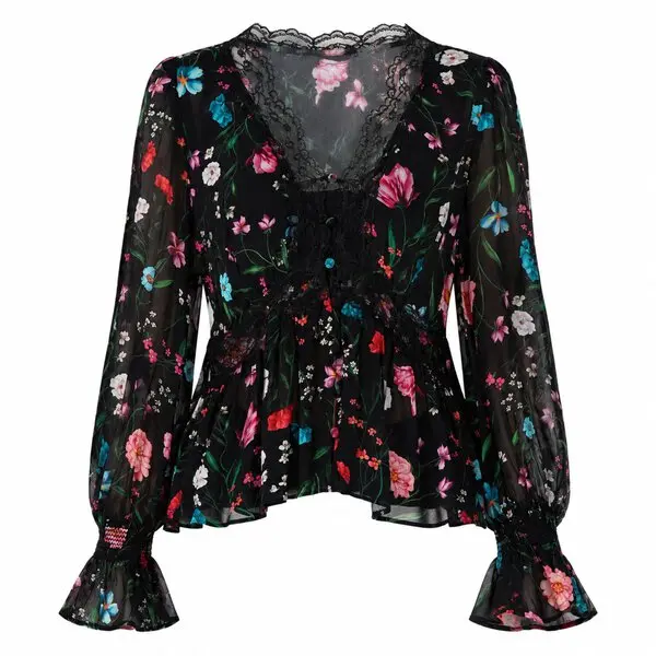 ROSE & NANCY Juliette Floral Lace Trim Blouse