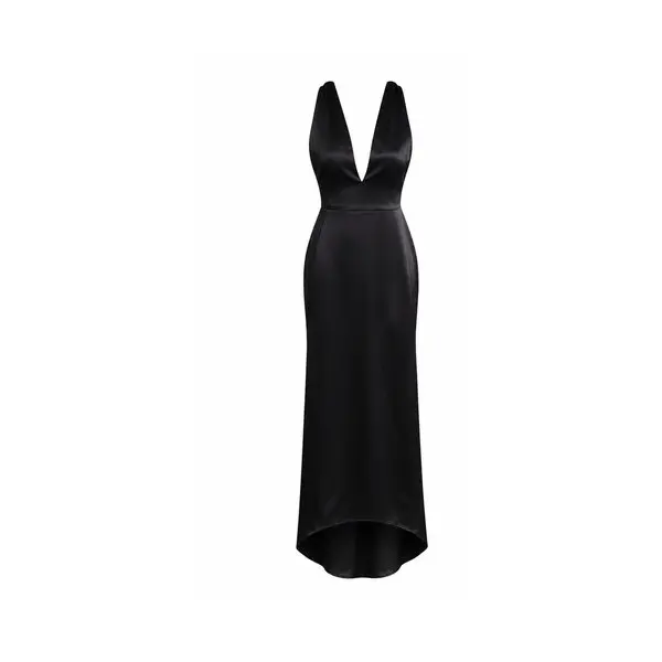 AISL Midnight Satin V-neck Midi Dress