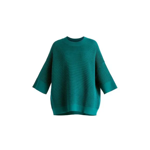 PAISIE Mock Neck Cropped Sleeve Ribbed Jumper In Ocean Blue - Green