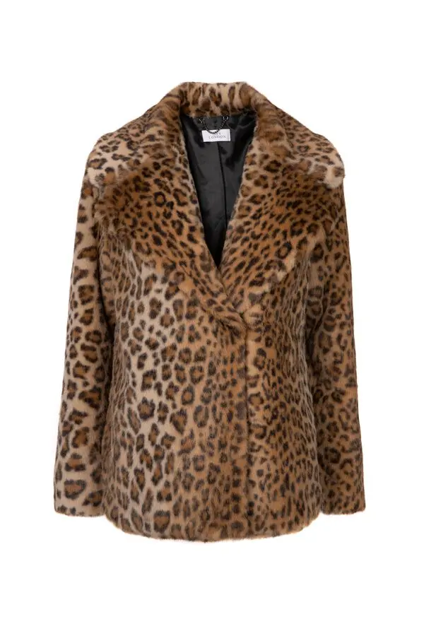 ISSY LONDON Neutrals Lena Leopard Faux Fur Jacket