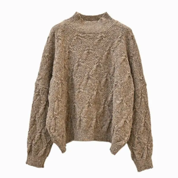OUBAS Neutrals Ings Donegal Cable Sweater In Biscuit