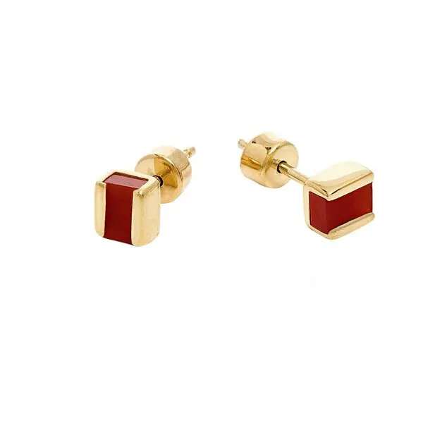 NEOLA DESIGN Red Onyx Cubo Studs - Gold
