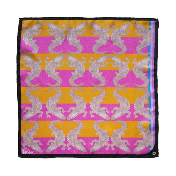 KUEEN Silk Scarf Amazing A Alligator Stripes Yellow & Pink - Pink/yellow