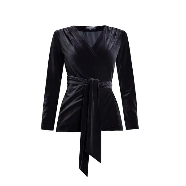RUMOUR LONDON Evelyn Velvet Wrap Jacket With Self-tie Sash
