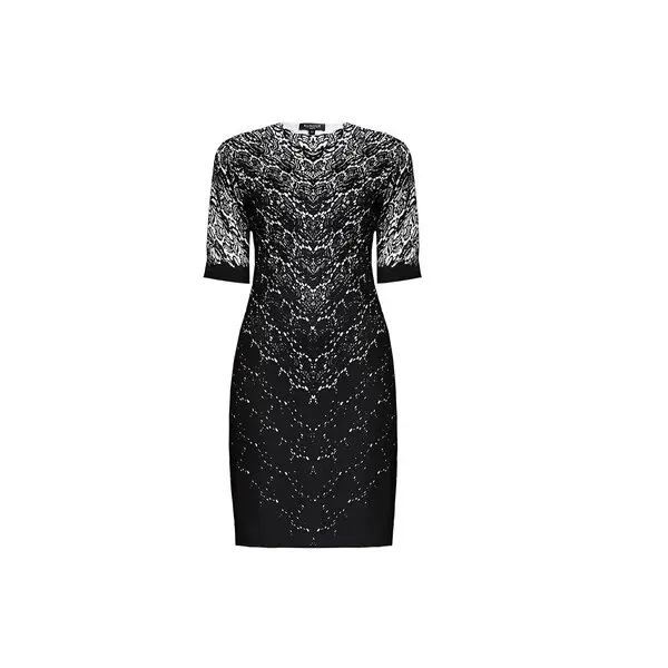 RUMOUR LONDON Printed Lace Monochrome Fitted Dress