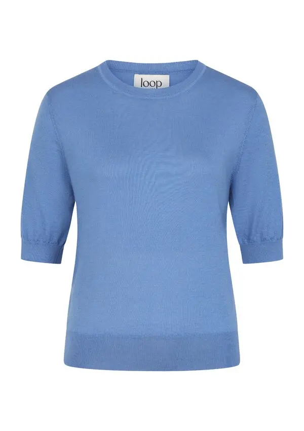 LOOP CASHMERE Crew Neck Short Sleeve Sweater In Splendor - Blue