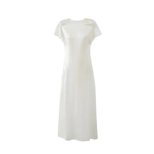 AISL Ivory Satin Maxi Dress With Gathered Shoulder - White