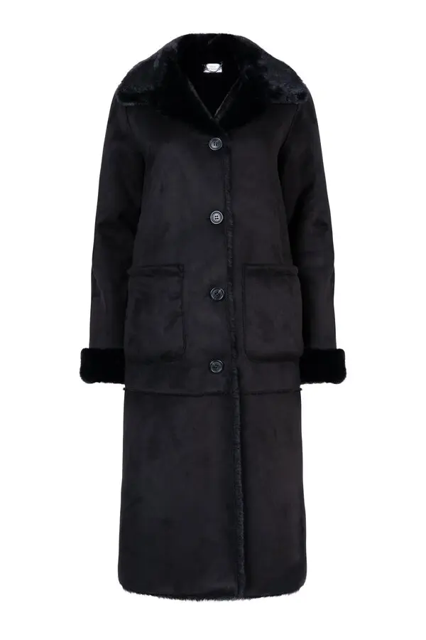 ISSY LONDON Nicole Maxi Coat Vegan Faux Shearling Jet - Black