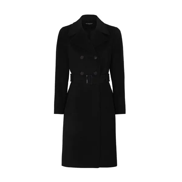 RUMOUR LONDON Isabella Wool & Cashmere Blend Coat With Double-breasted Silhouette & Pleated Back - Black