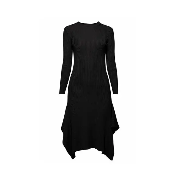 RUMOUR LONDON Alexa Asymmetric Ribbed Wool Midi Dress - Black