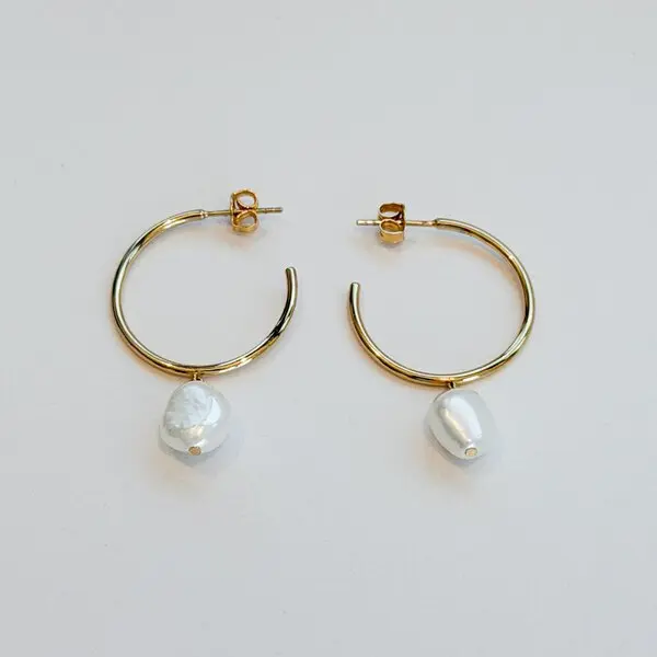 CIER Baroque Pearl Hoop Earrings