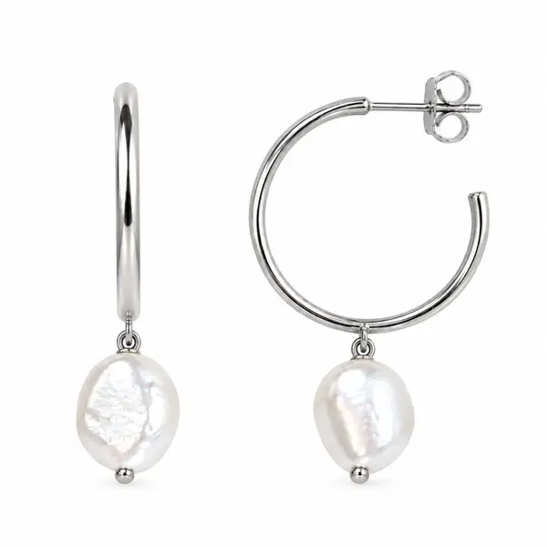 CIER Baroque Pearl Hoop Earrings - Silver