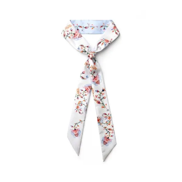 JESSIE ZHAO NEW YORK Silk Skinny Scarf Dawn Garden - White