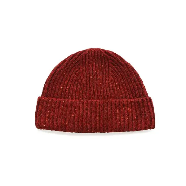 OUBAS Donegal Merino Wool Beanie Hat In Brick - Red
