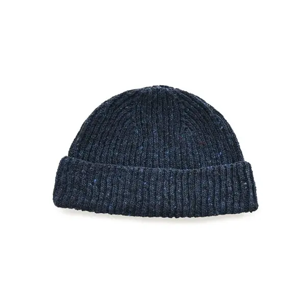 OUBAS Donegal Merino Wool Beanie Hat In Ink - Blue