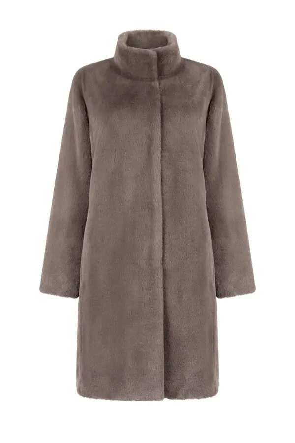 ISSY LONDON Bette Coat Vegan Faux Soft Pile Fur Taupe - Brown
