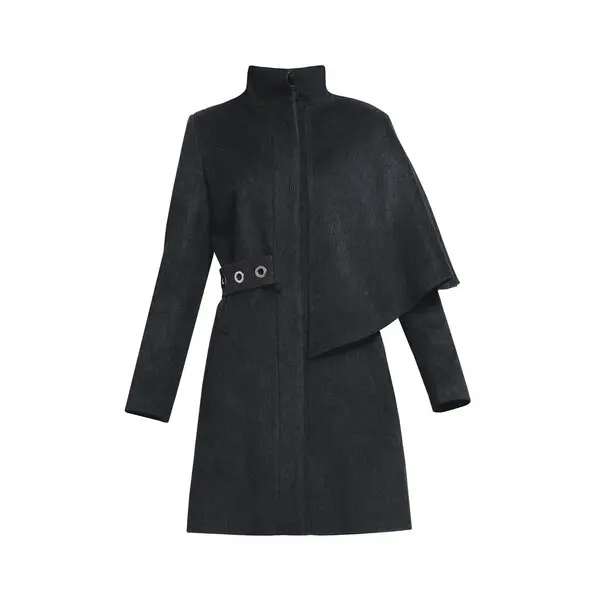 RUMOUR LONDON Mayfair Asymmetric Charcoal Wool Blend Coat