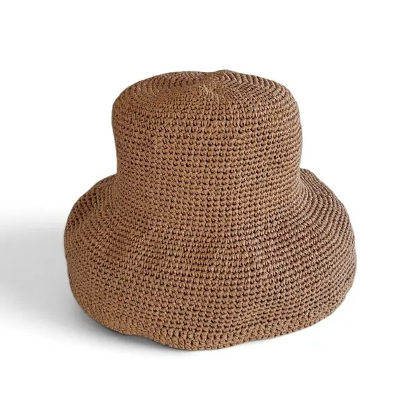 SPRINGMOONATELIER Handmade Chocolate Satin Raffia Hat – Wide Brim - Brown