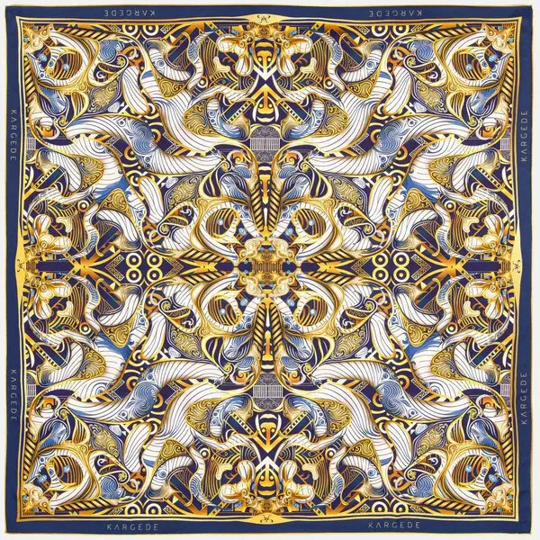 KARGEDE Designer Silk Scarf – Square - Blue