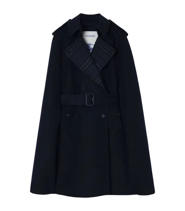 Burberry Wool Belmont Trench Cape - Navy