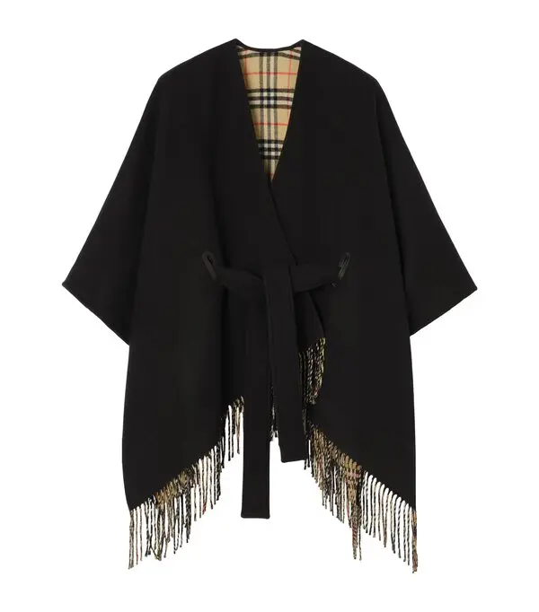 Burberry Wool Tay Fringed Cape - Black