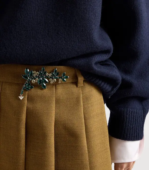 Prada Pleated Hopsack Midi Skirt